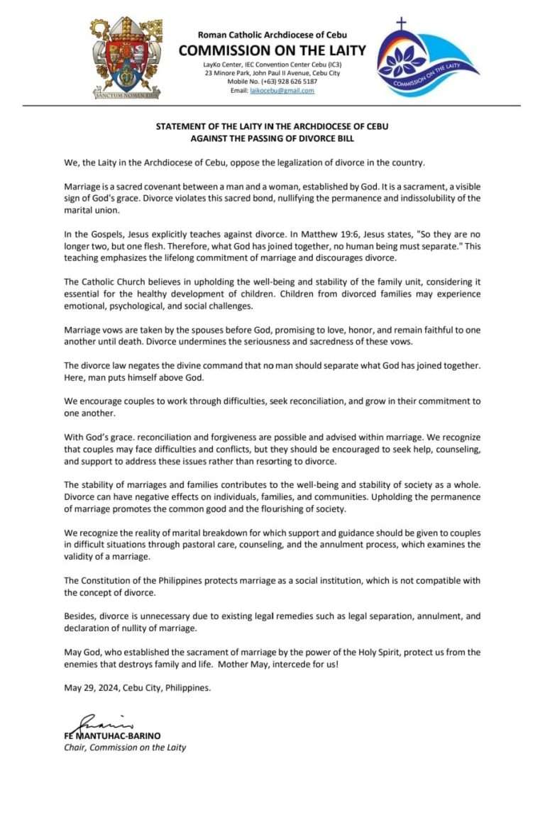 Sangguniang Laiko, nanindigan laban sa divorce bill - VeritasPH