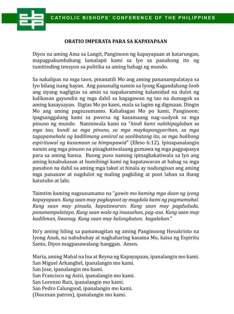 CBCP, nanawagan ng pananalangin ng “Oratio Imperata for Peace” – VeritasPH