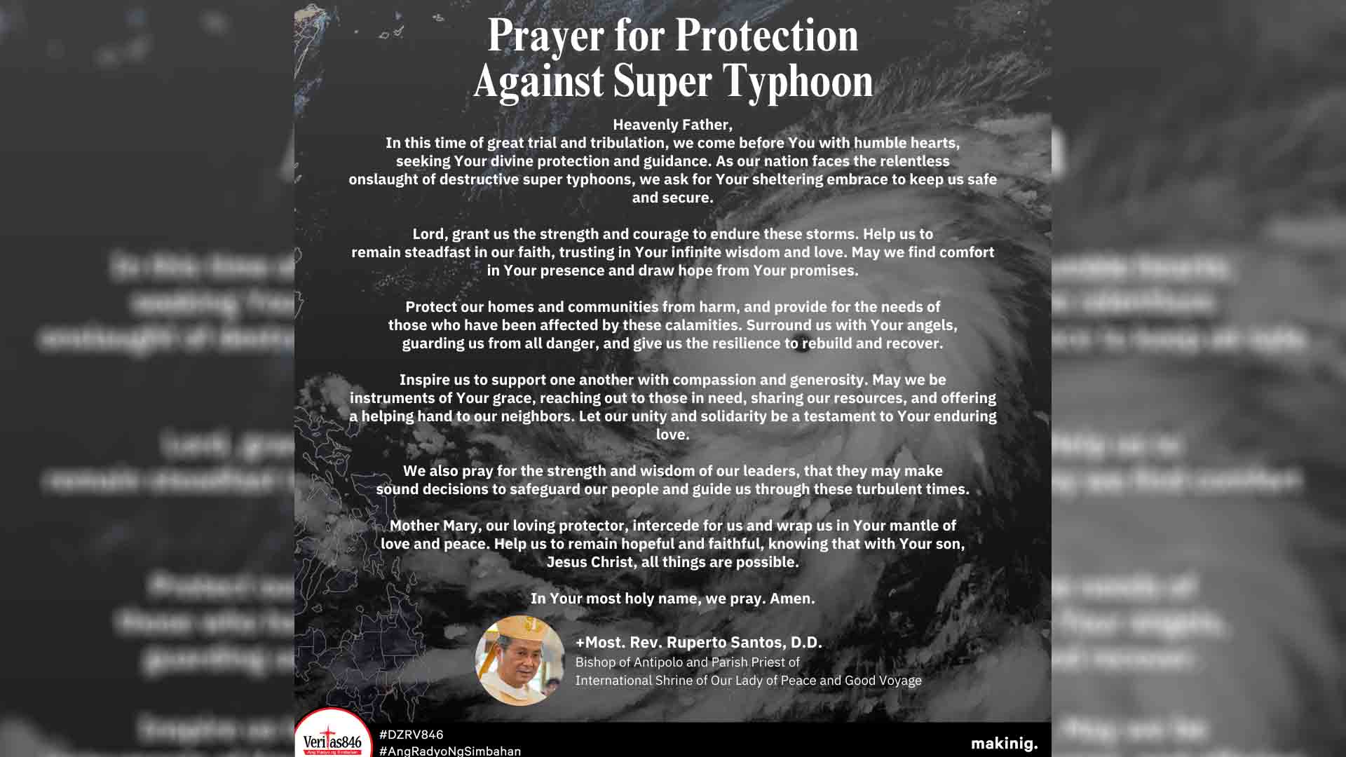 Prayer for protection against typhoon, inilabas ni Bishop Santos - VeritasPH