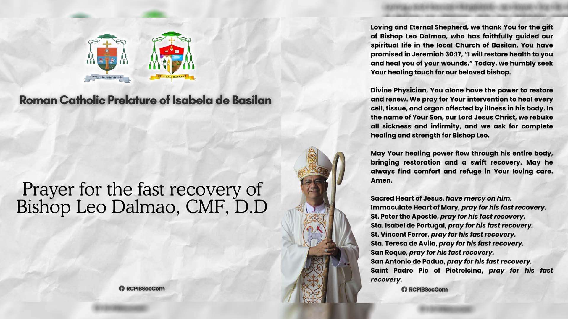 Prelatura ng Isabela de Basilan, humiling ng panalangin para kay Bishop ...