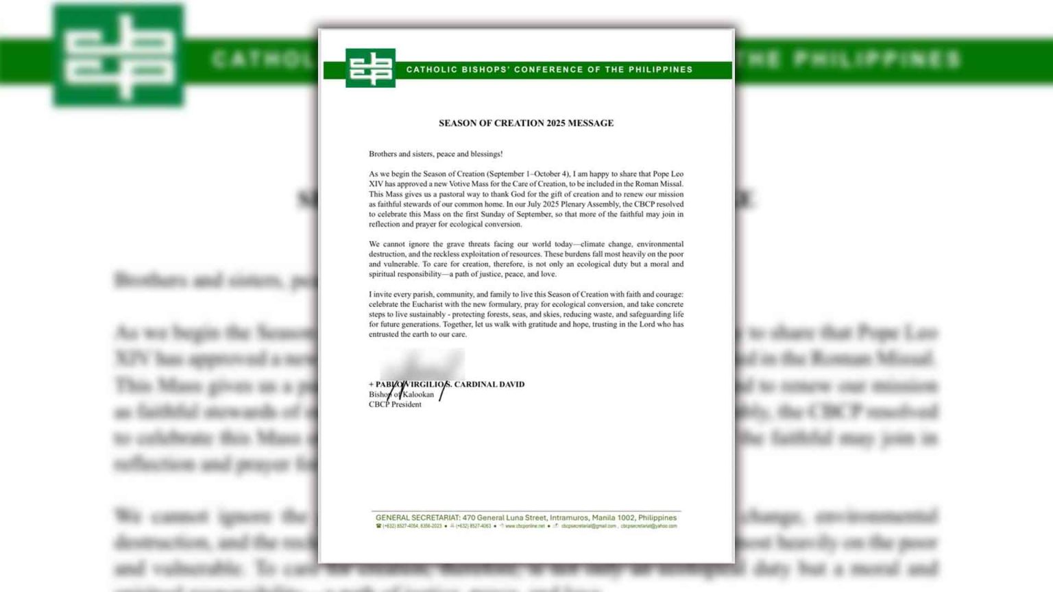 Taumbayan, hinimok ng CBCP na makiisa sa season of creation - VeritasPH