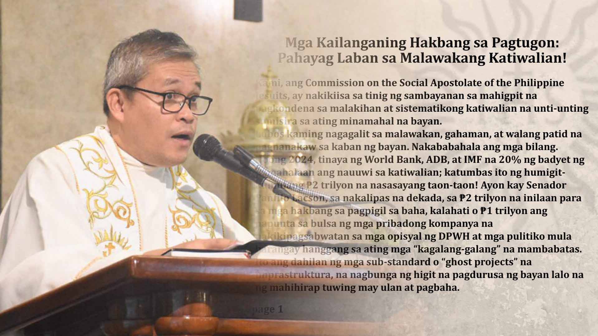 Paninindigan ng SJSA sa malawakang katiwalin sa gobyerno, suportado ng UP-PGH Chaplain - VeritasPH