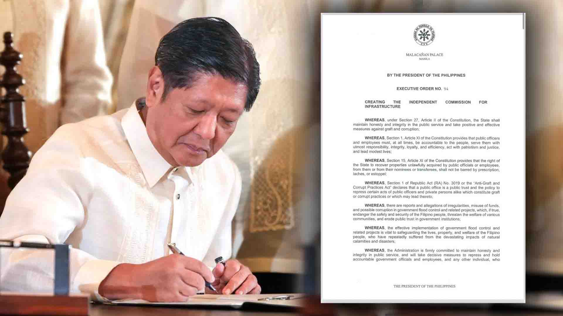 Malacañang naglabas ng EO 94 para sa Independent Commission on ...