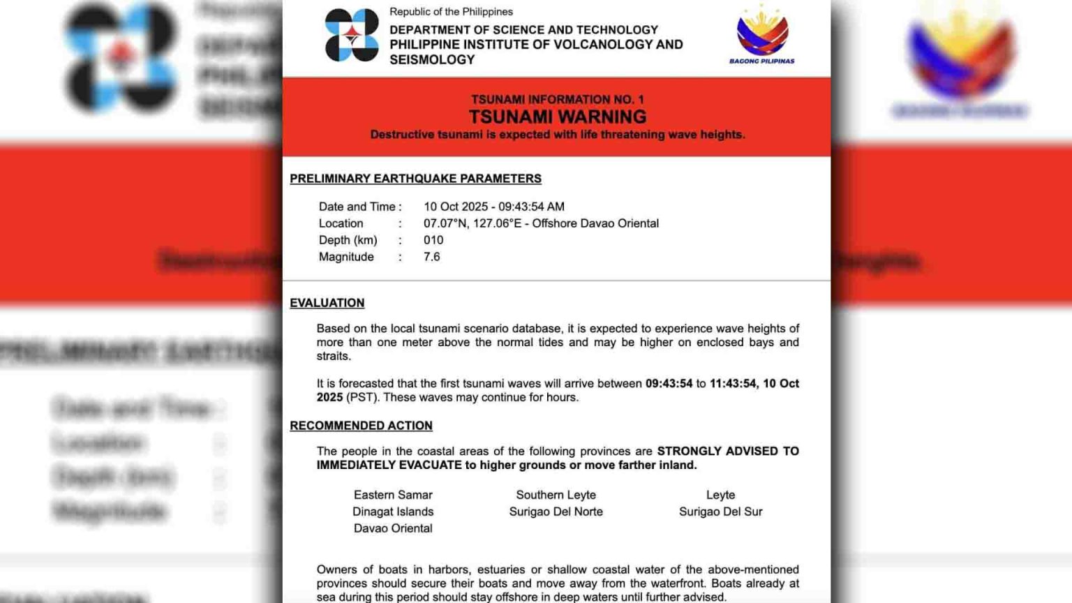 PHILVOCS, naglabas ng tsunami warning sa karagatan ng Davao - VeritasPH